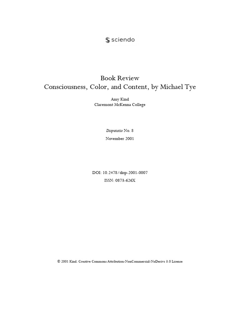Kind, A. (2001) (Rev) Consciousness, Color, and Content, by Michael Tye ...