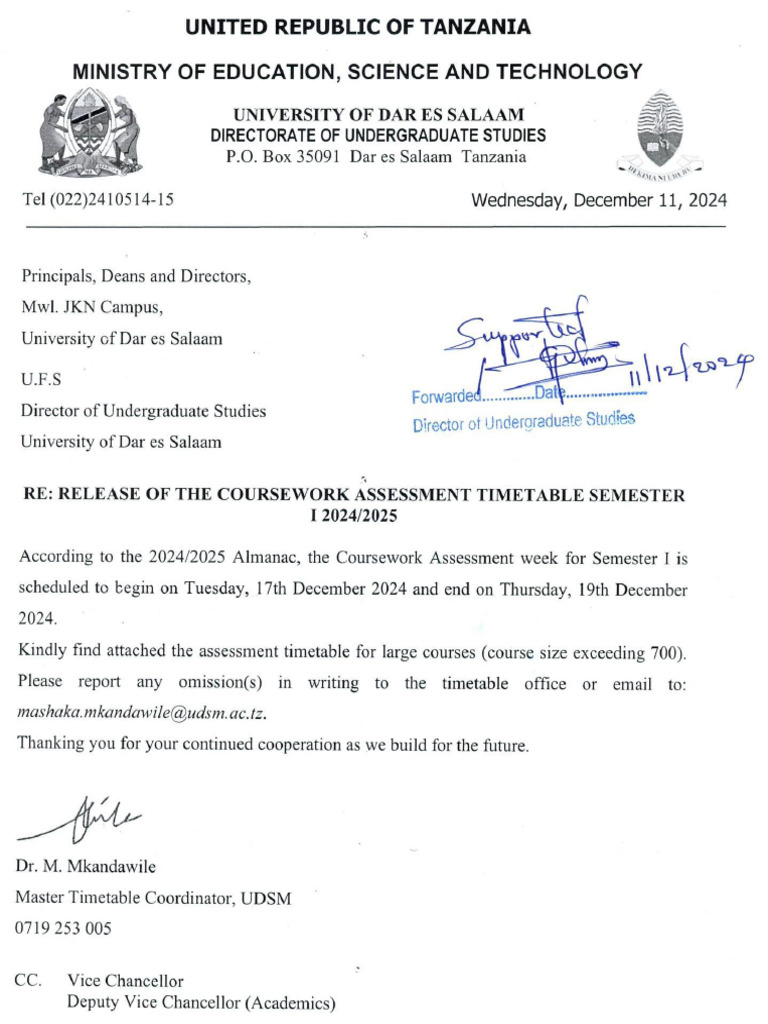 Release of Coursework Assessment Timetable - Combined | PDF