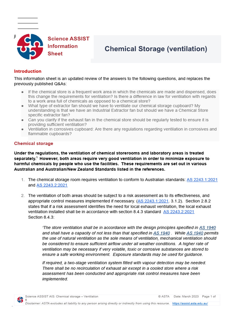 Chemical Storage Ventilation Guidelines | PDF | Ventilation ...