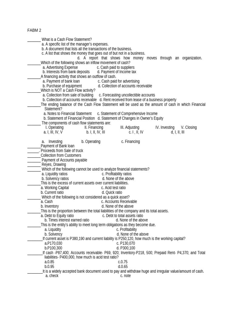 FABM-2-REVIEWER | PDF | Taxes | Cash Flow Statement