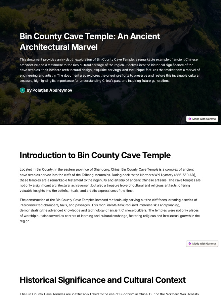 Bin County Cave Temple An Ancient Architectural Marvel | PDF ...