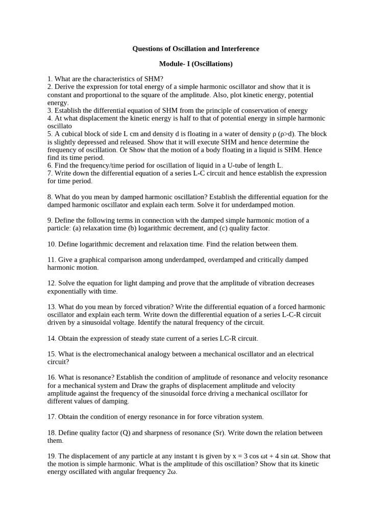 Questions of Oscillation and Interference | PDF | Damping | Oscillation