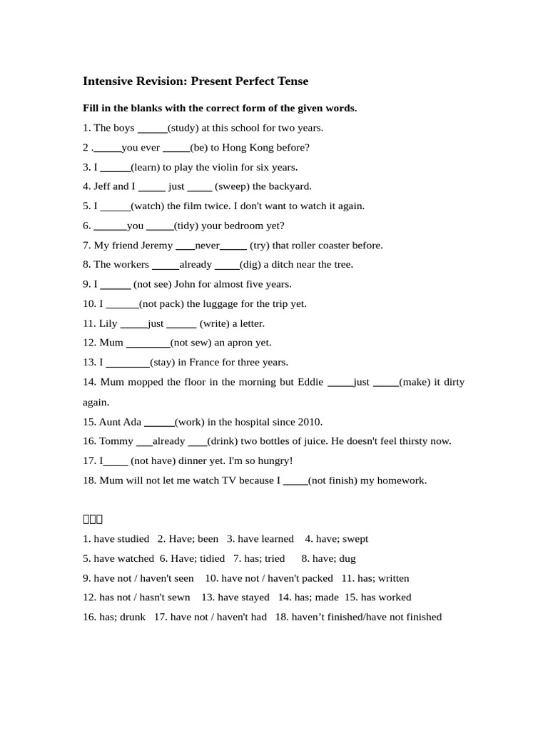 P5B_Intensive Revision on Present Perfect Tense | PDF