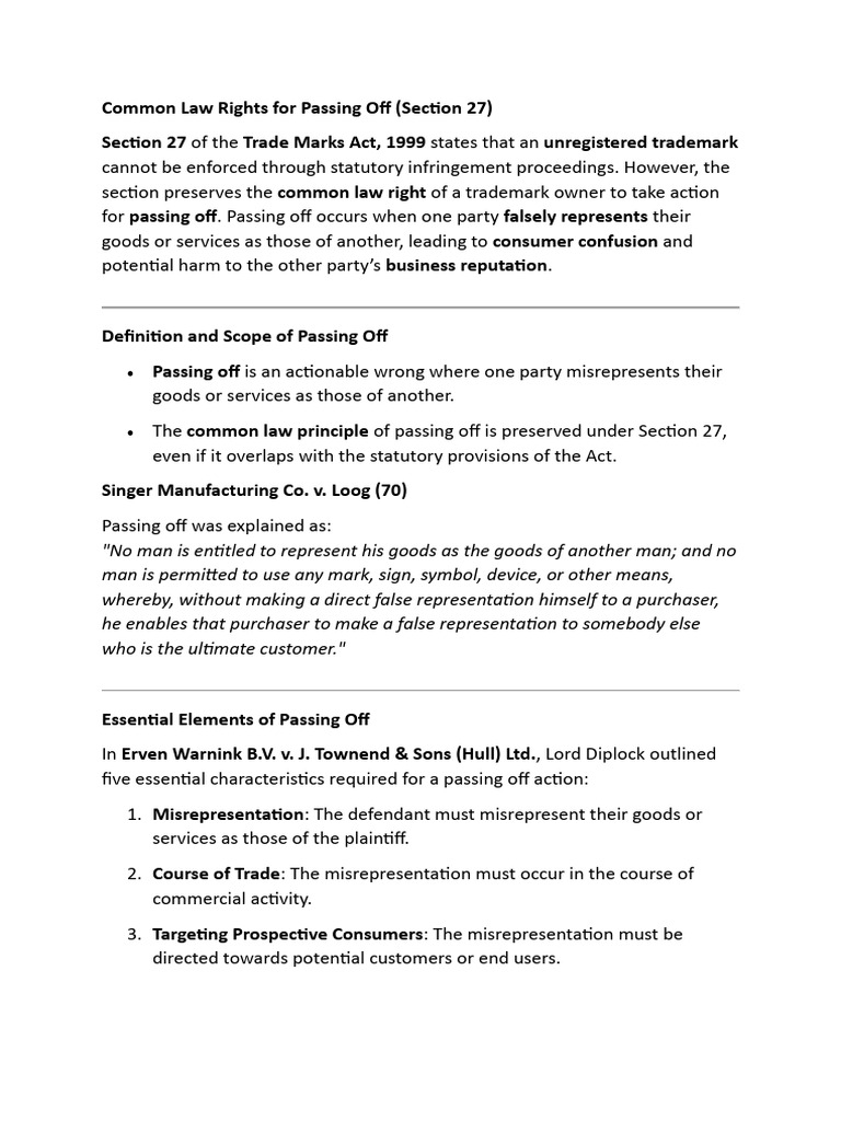 Understanding Passing Off Rights in Trademark Law | PDF | Trademark ...