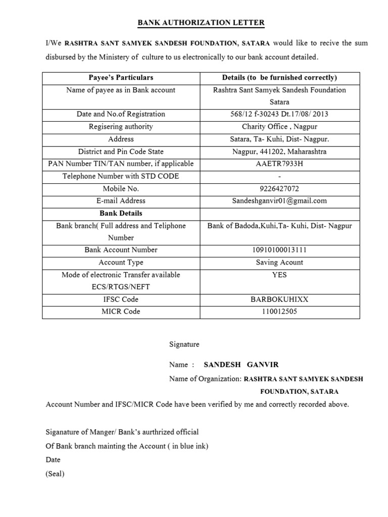 Bank Authorization Letters for Disbursement | PDF | Telecommunications