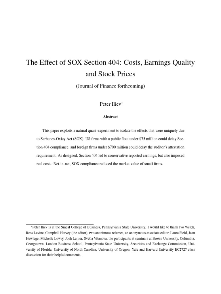 10-Iliev 2012 The Effects of SOX | PDF | Sarbanes–Oxley Act | Audit