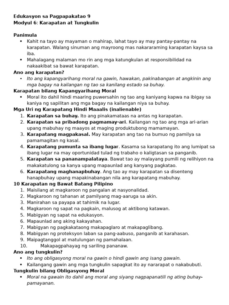 ESP 9 - Modyul 6 | PDF