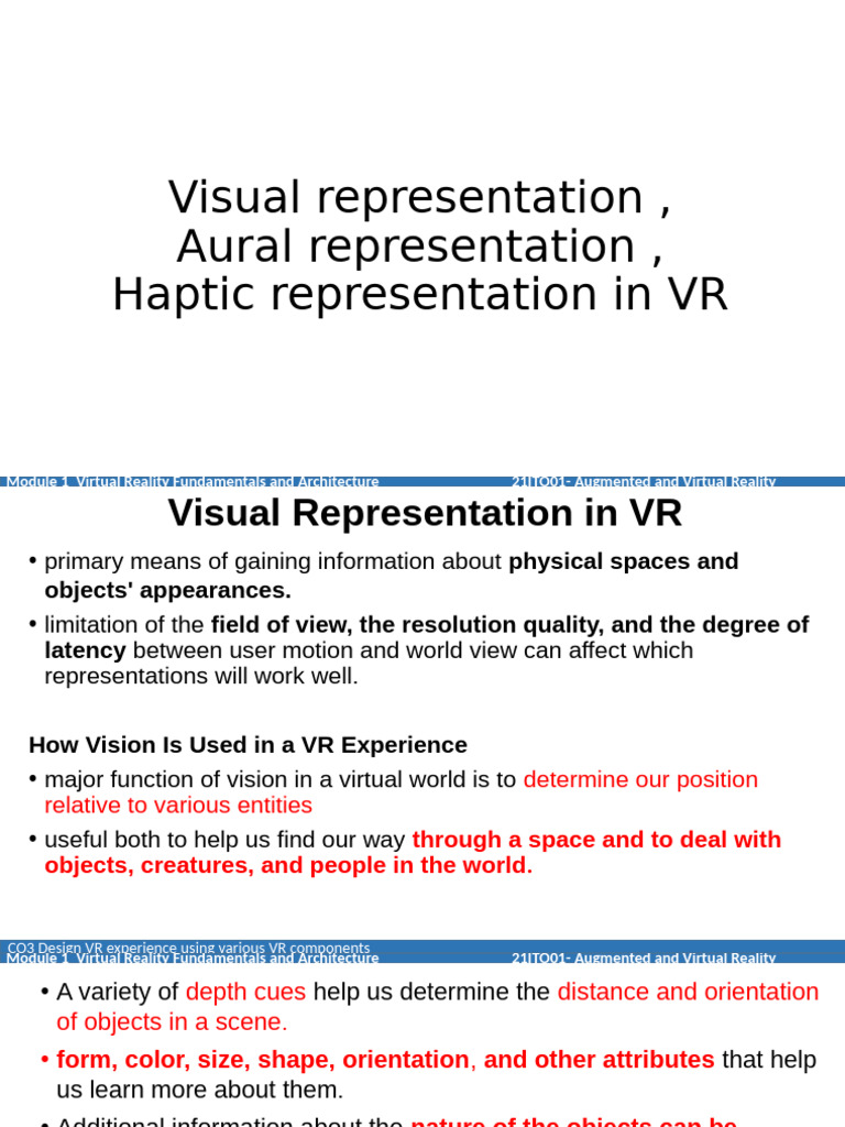 Visual representation in VR, Aural representation in VR, Haptic representation in VR | PDF ...