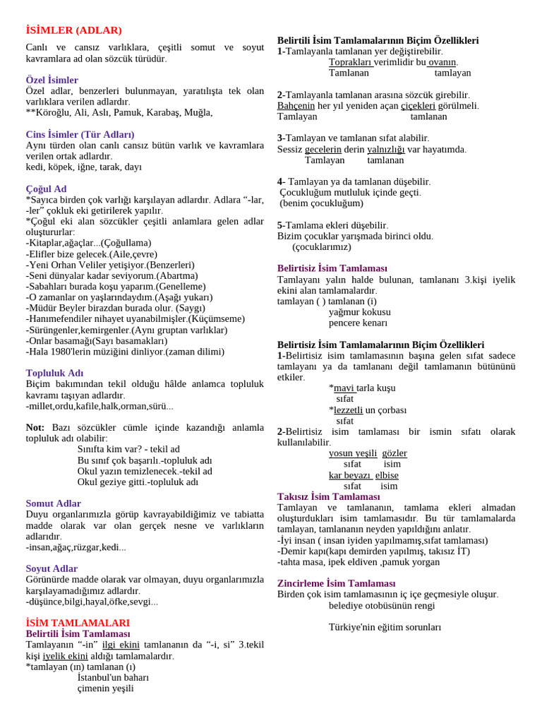 Sözcük Türleri Isim | PDF