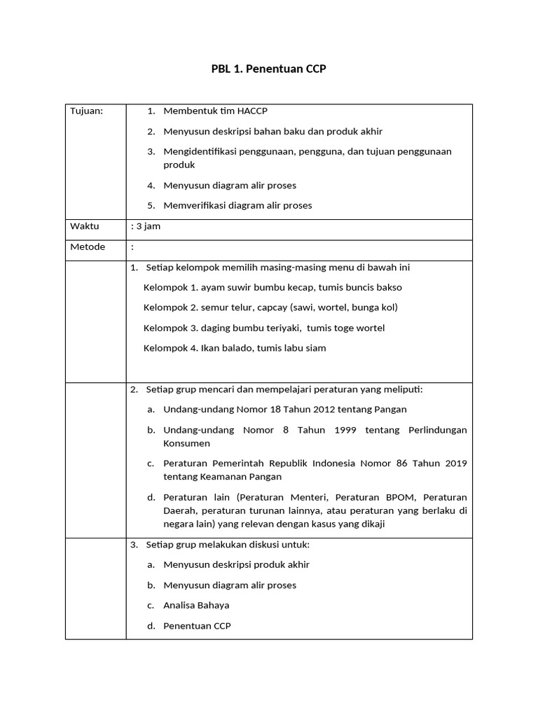 PBL 1 - Tugas HACCP Kelas Kecil Mahasiswa Unhan - Eva | PDF