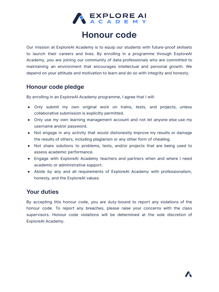 ExploreAI Academy Honour Code Guidelines | PDF