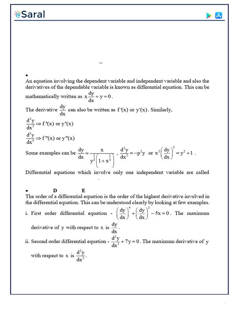 Class 12 Maths Revision Notes Chapter 9 Differential Equation | PDF ...