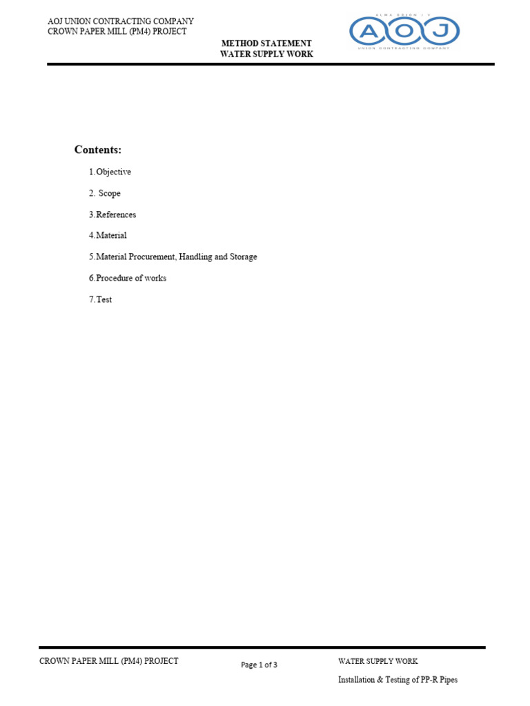 Method of Statement of PPR Work | PDF | Pipe (Fluid Conveyance ...