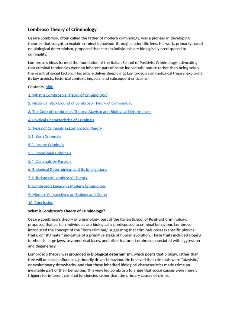 Lombroso's Atavism in Criminology | PDF | Criminology | Crimes