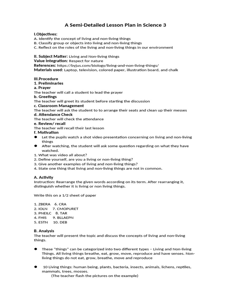 A Semi-detailed leson plan in science | PDF | Lesson Plan | Teachers