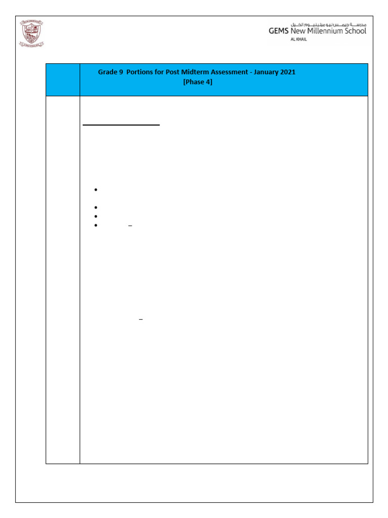 Grade 9 Post Mid Term Assessment Course Outline (January 2021) | PDF | Force | Circle