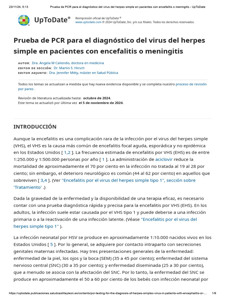 Meningitis Por Vhs 1-Pcr- Uptodate 24 | PDF | Virus | Meningitis