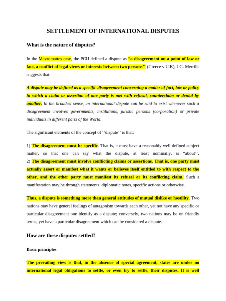 International Dispute Settlement Overview | PDF | Mediation | Arbitration