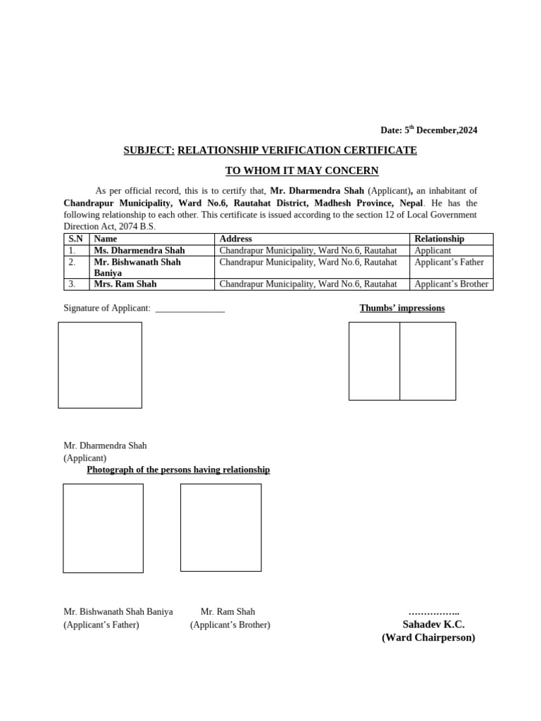 Relationship Verification | PDF