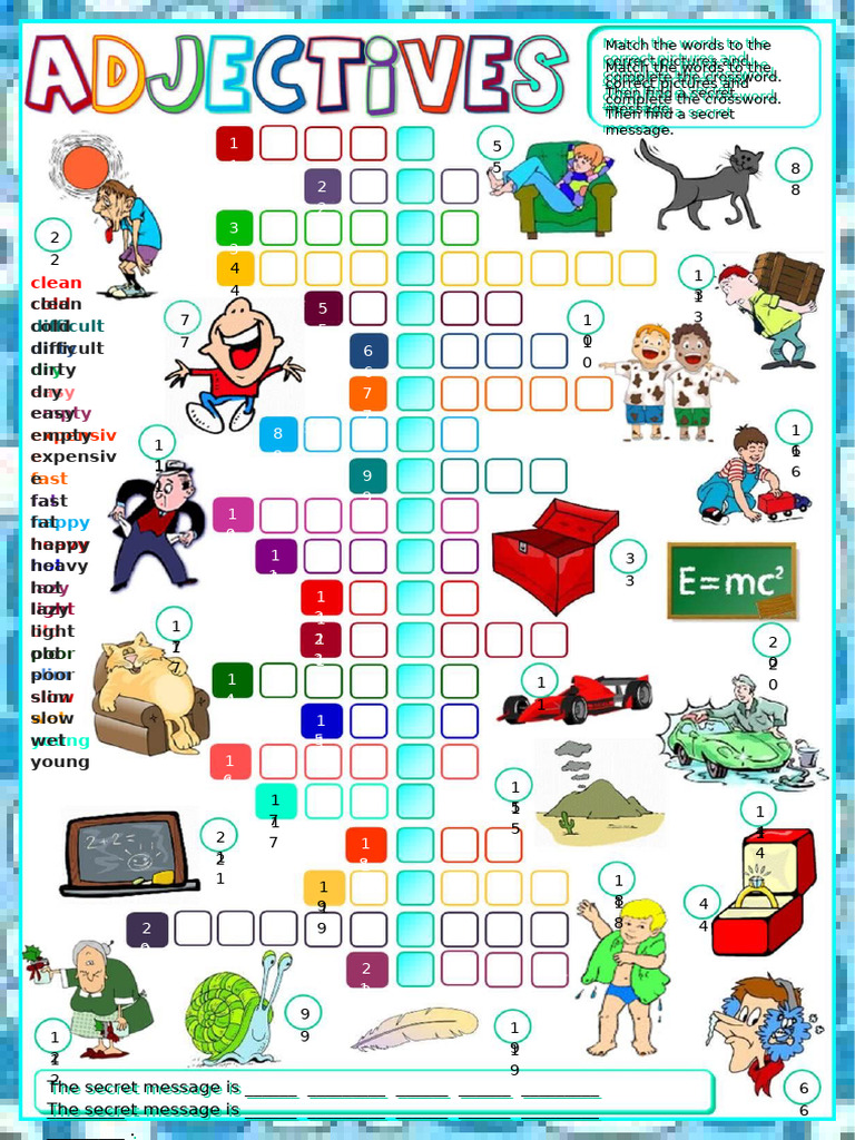 Adjectives Crossword Puzzle Activity | PDF | Word Puzzles | Puzzles