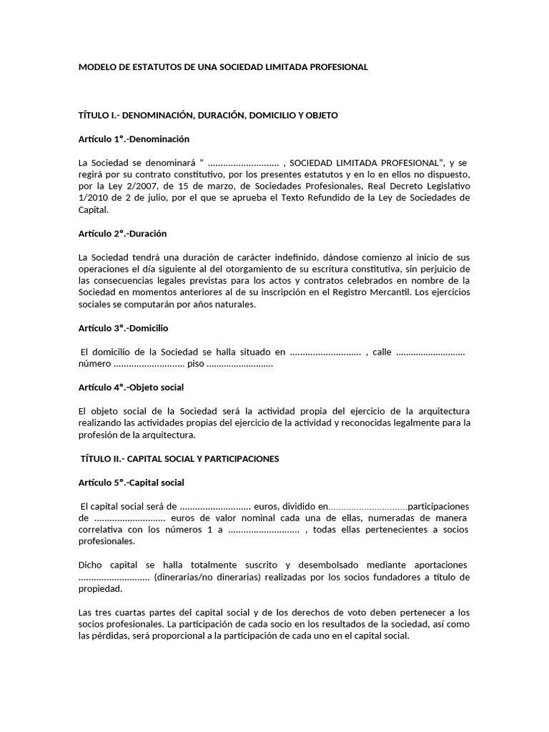 Modelo de Estatutos de SLP | PDF | Sociedad de responsabilidad limitada | Business