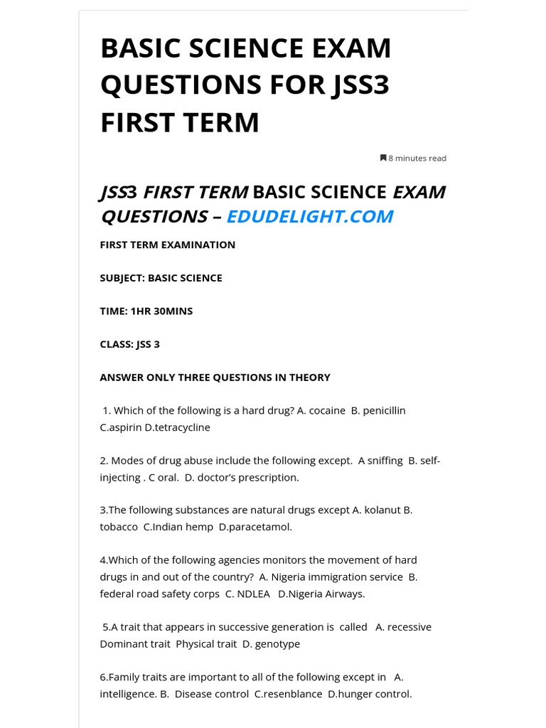 JSS3 Basic Science Exam Questions | PDF | Soil | Deforestation