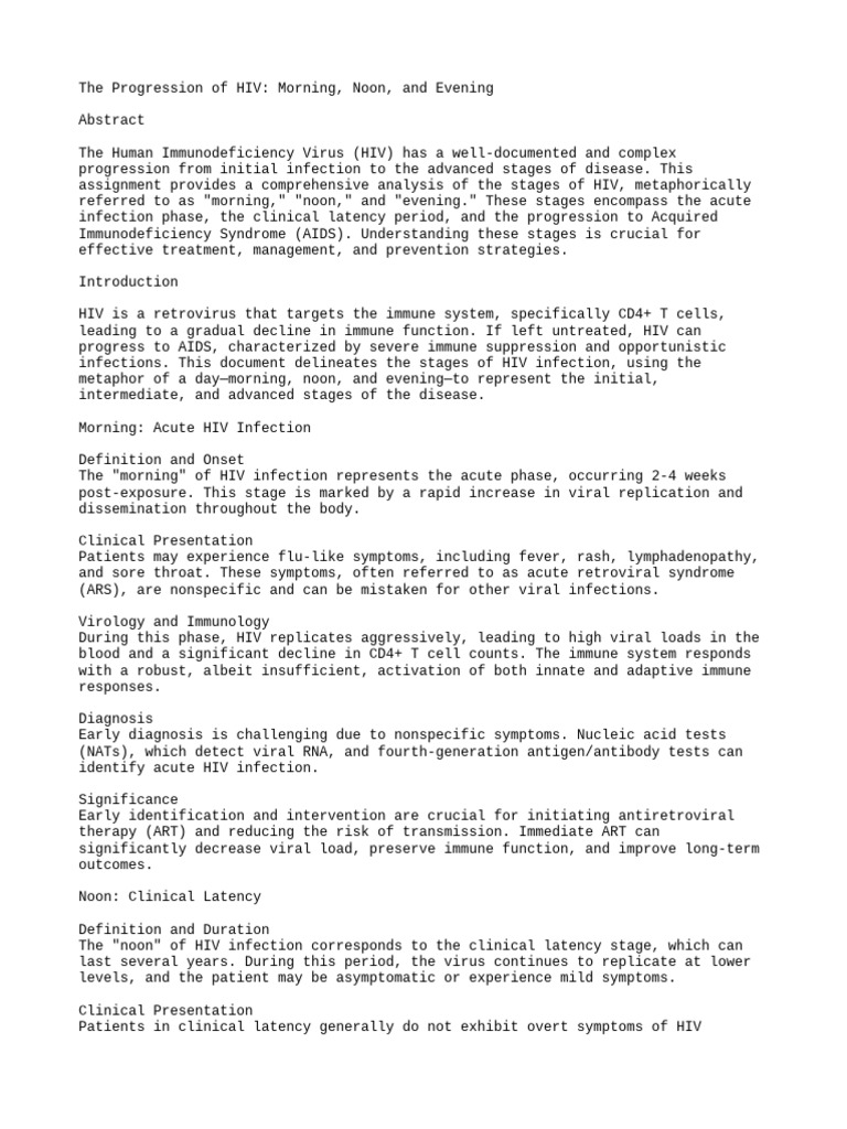 Progression of HIV (Morning, Noon and Evening) | PDF | Hiv/Aids | Infection