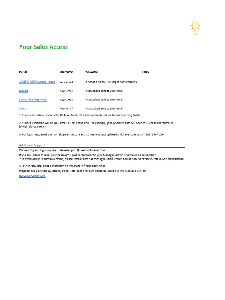 Sunrun Sales Access- Login Info | PDF