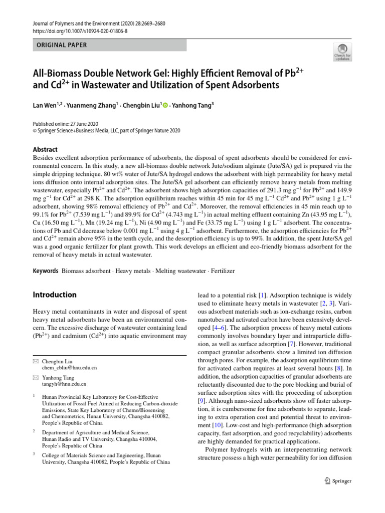All-Biomass Double Network Gel: Highly Efficient Removal of PB and CD ...