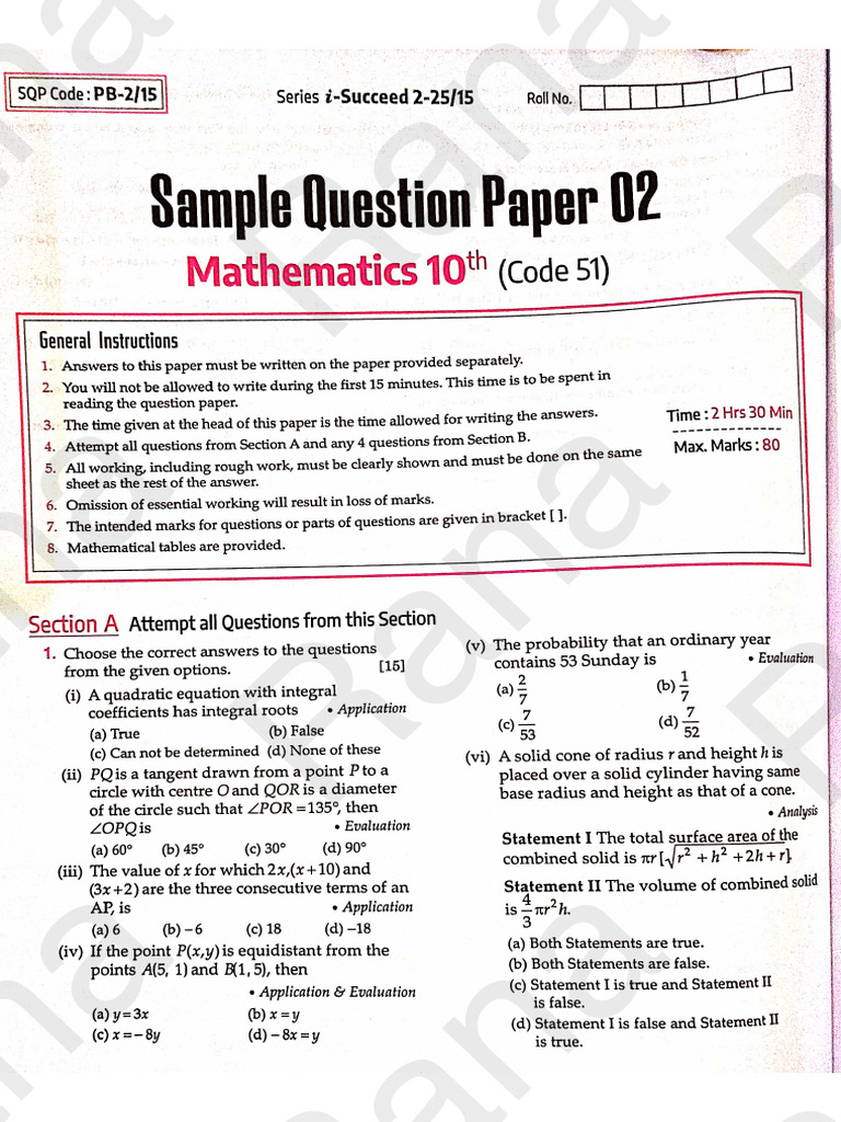 Math Icse Sp2-2025(Arihant) | PDF