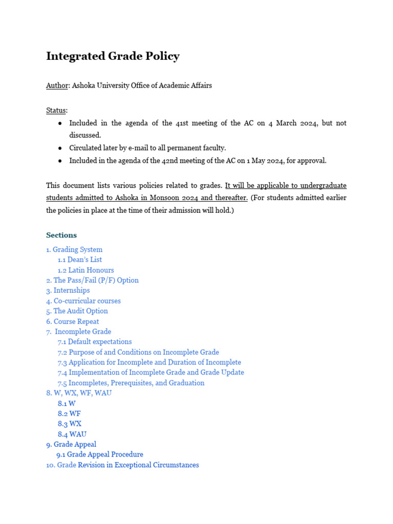 Integrated Grade Policy | PDF | Course Credit | Academia