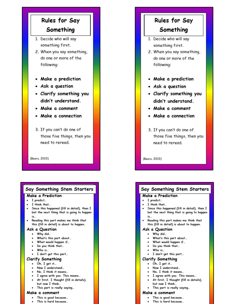 Say Something Discussion Strategies | PDF