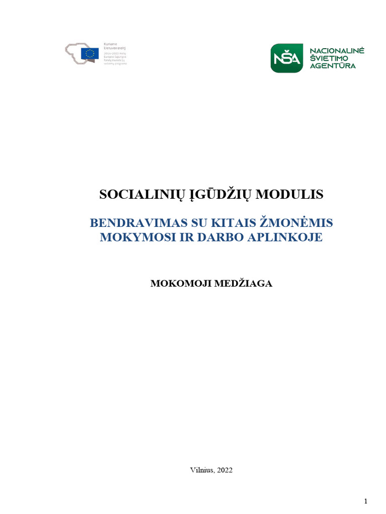 2022 Mokomoji Medziaga Soc Ig Modulis Bendravimas Su Kitais Zmonemis Mokymosi Ir Darbo Aplinkoje ...