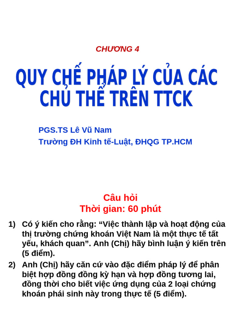 CHUONG 4. QUY CHE PHAP LY CHU THE TREN TTCK (Autosaved) | PDF