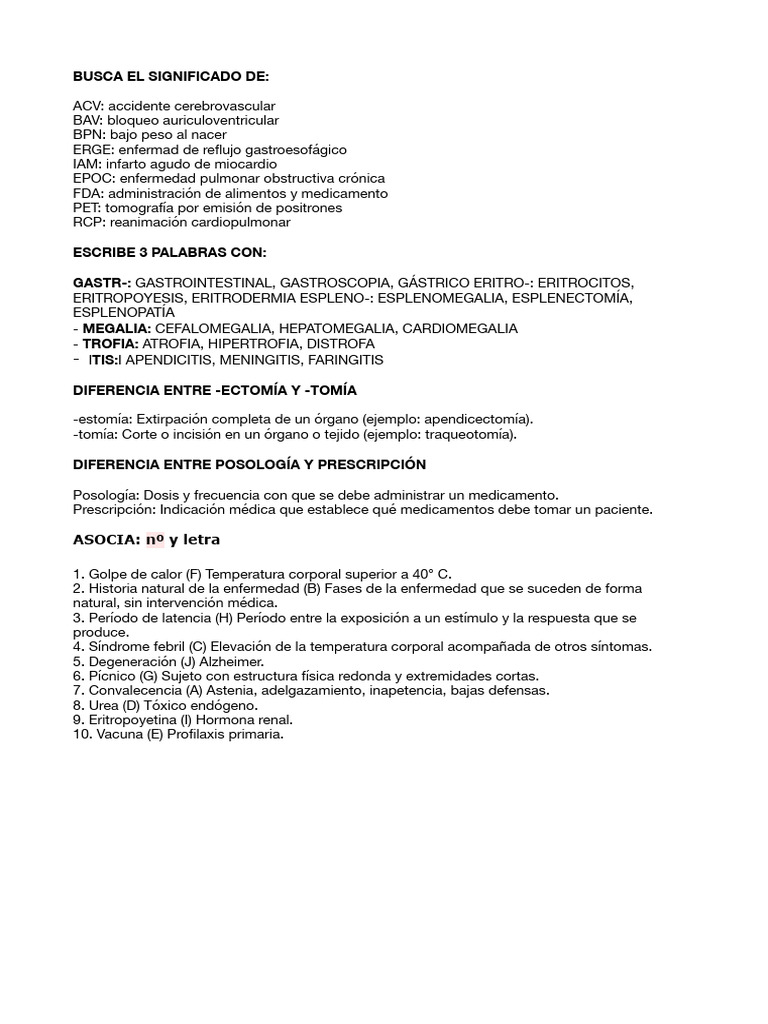 Glosario de Términos Médicos Esenciales | PDF