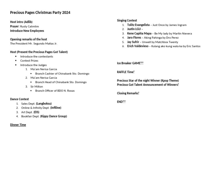 Precious Christmas Party Program | PDF