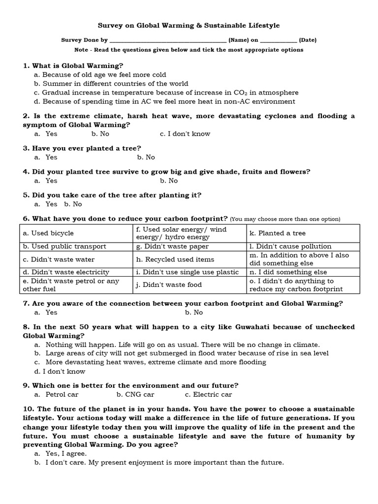 Sustainable Lifestyle Survey | PDF | Climate Change | Waste