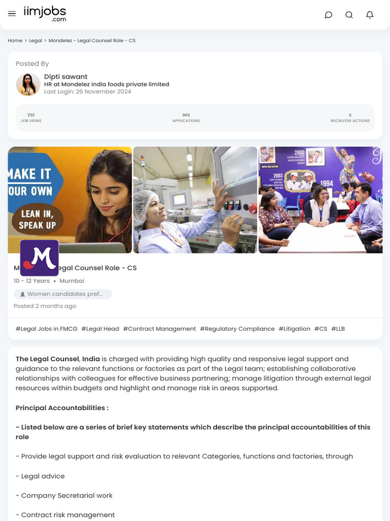 Mondelez - Legal Counsel Role - CS - Iimjobs - Comx1 | PDF | Regulatory ...
