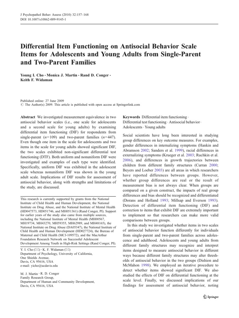 Differential Item Functioning on Antisocial Behavior Scale | PDF ...