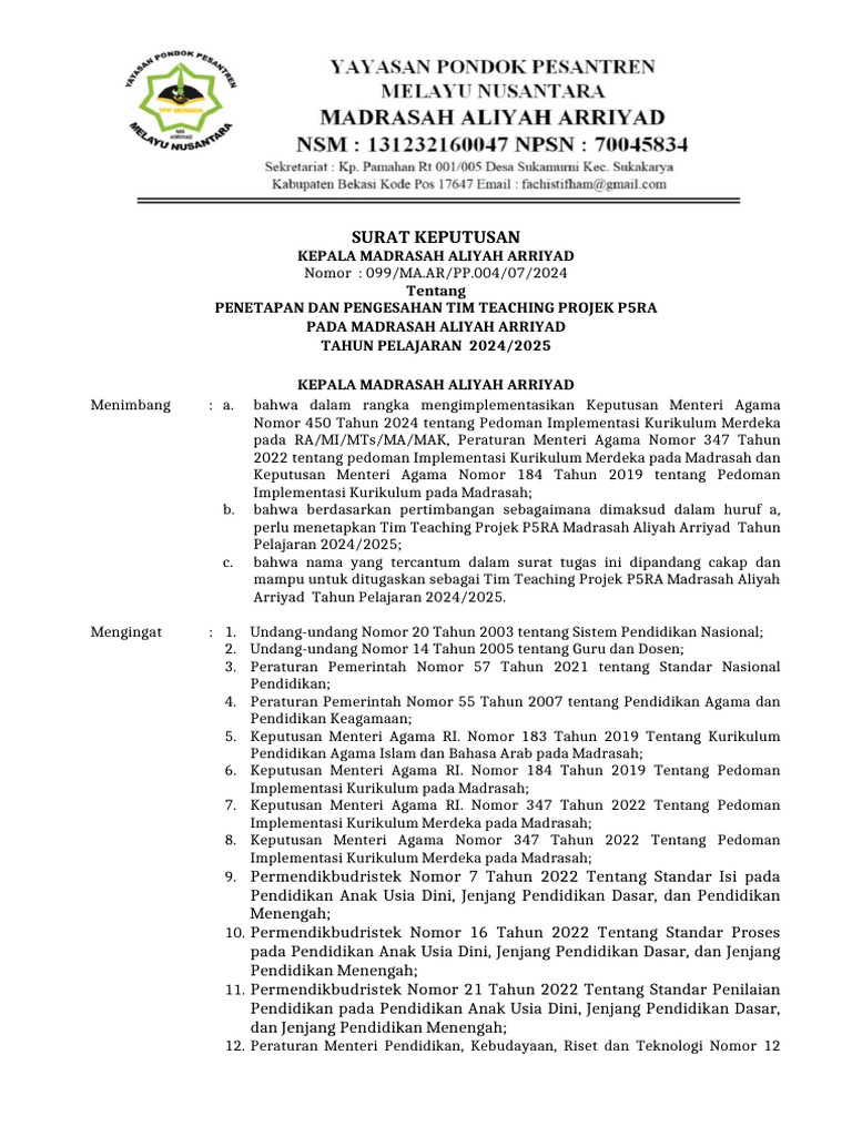 2 - SK Tim Projek P5RA TP. 2024-2025 | PDF