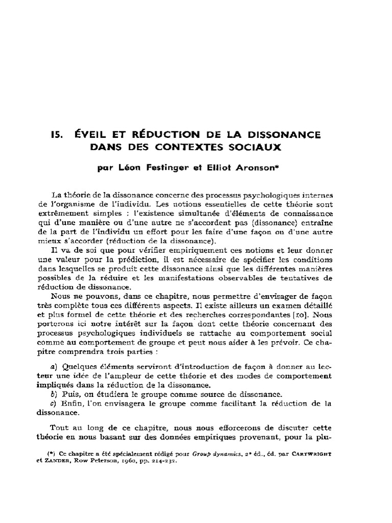 Festinger-Dissonance Cognitive FR | PDF