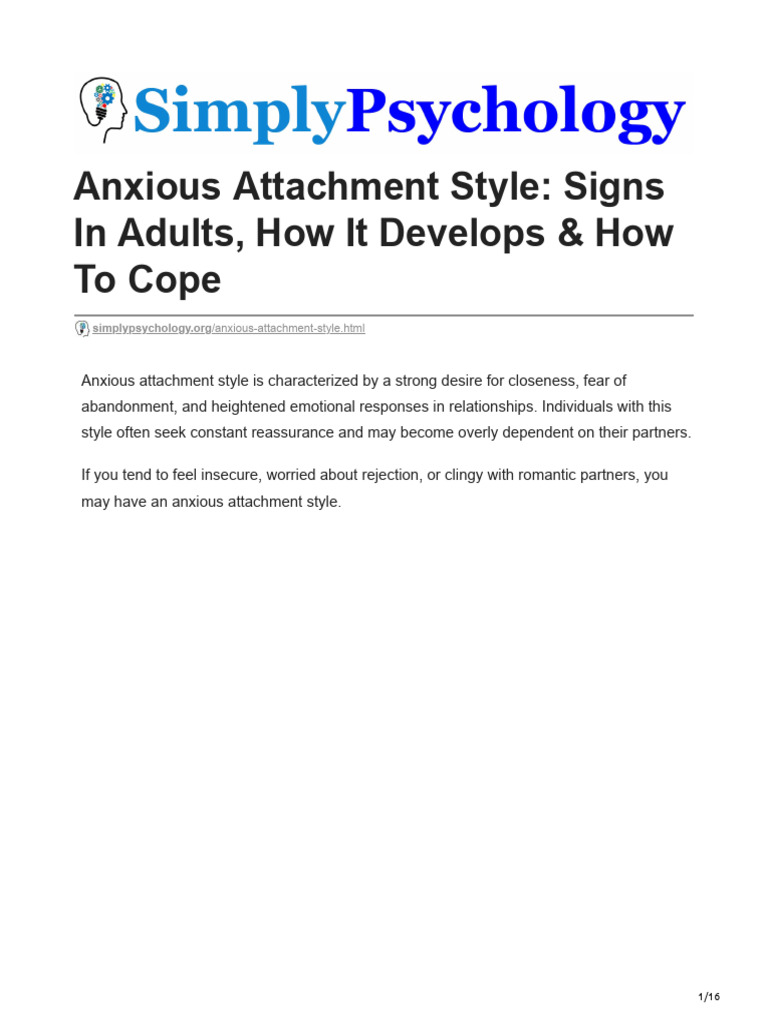 Understanding Anxious Attachment | PDF | Psychotherapy | Attachment Theory