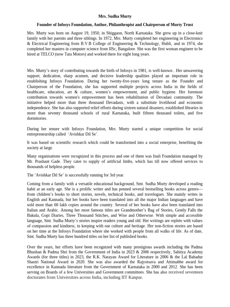 A Brief Intro of Mrs. Murty | PDF