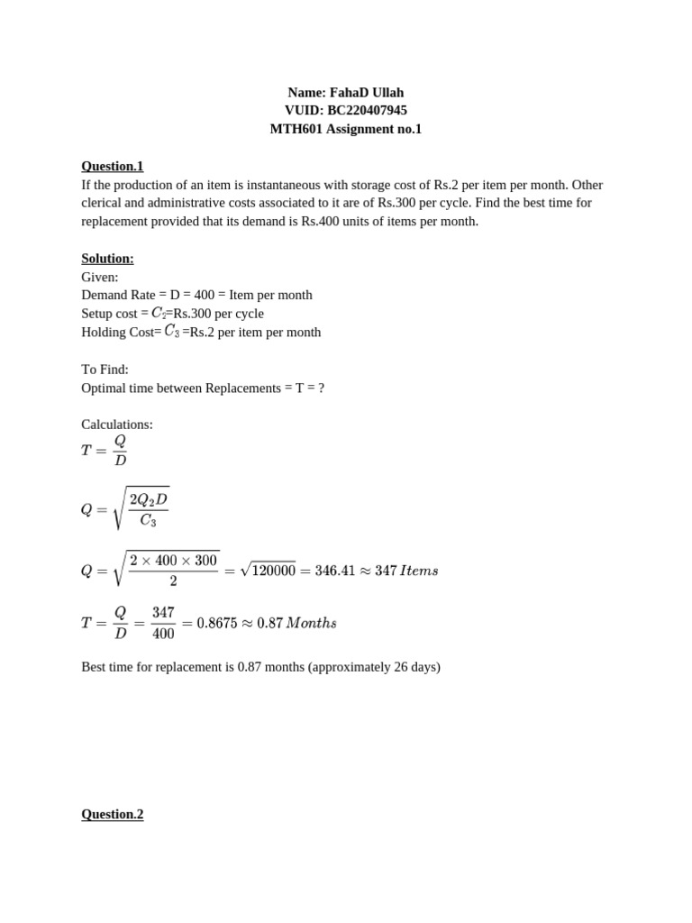 Name - MTH601 Solution | PDF