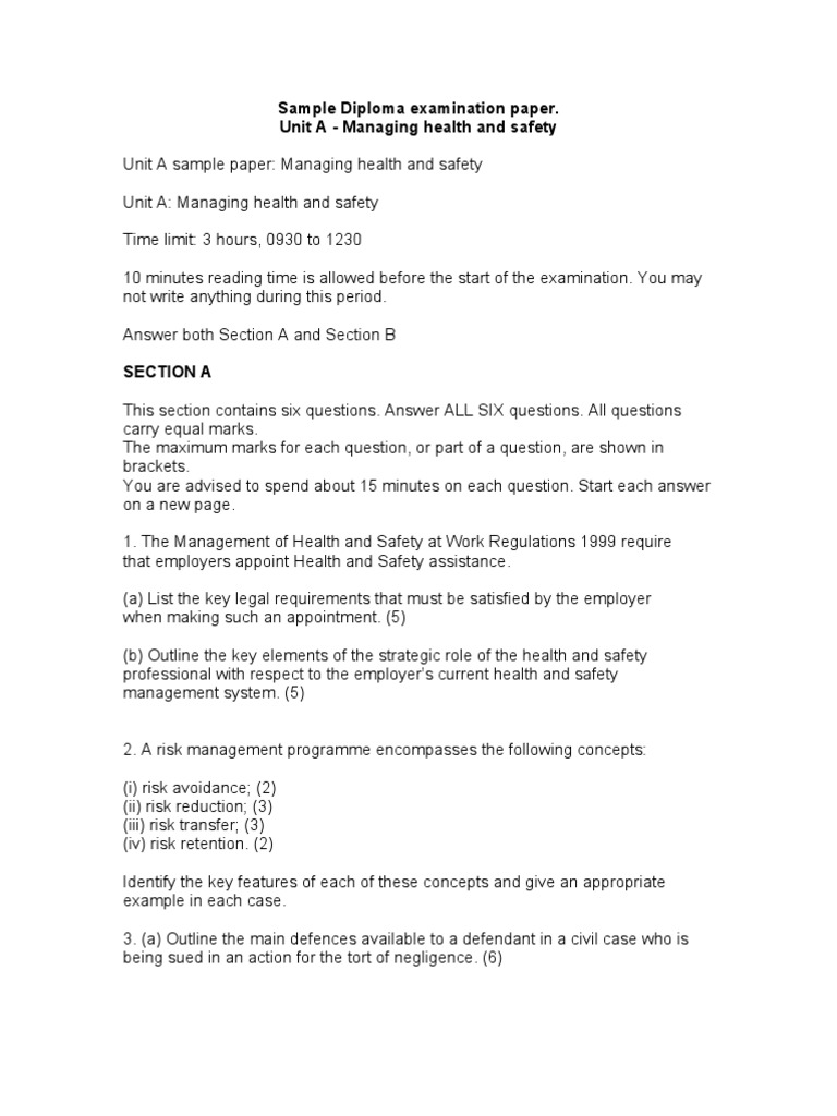 Sample Diploma Unit A Examination Paper | PDF | Traffic Collision ...