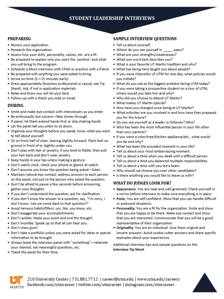 Tip Sheet Student Leadership Interview 21 | PDF
