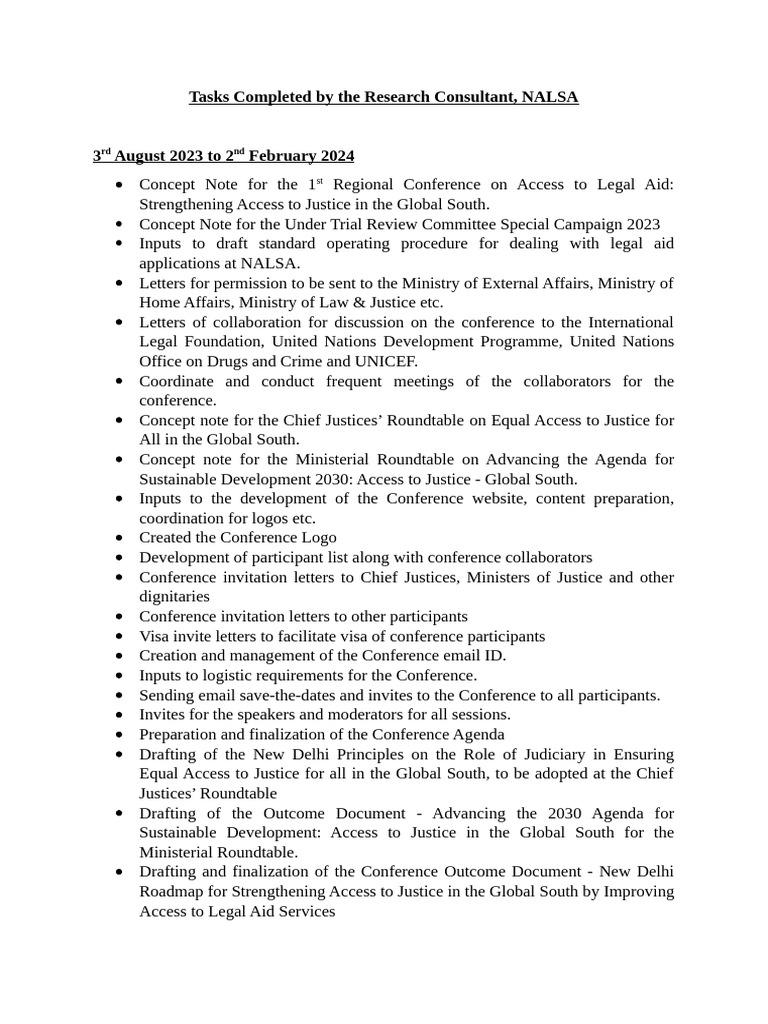 NALSA_MD_List of Tasks | PDF | Justice | Crime & Violence