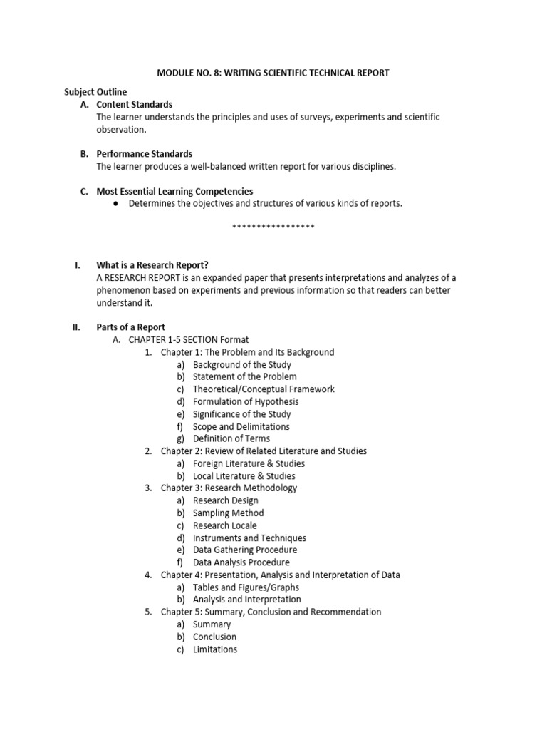 Lesson 8 Writing Scientific Technical Report | PDF | Methodology | Data