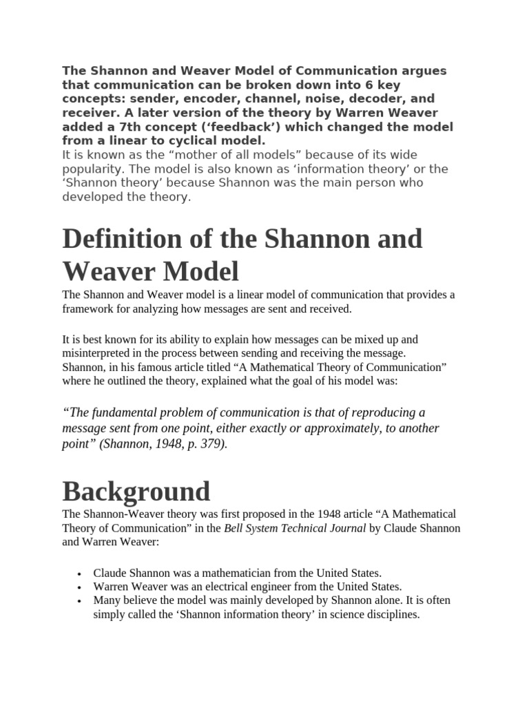 Shannon-Weaver Communication Model Explained | PDF | Communication | Radio