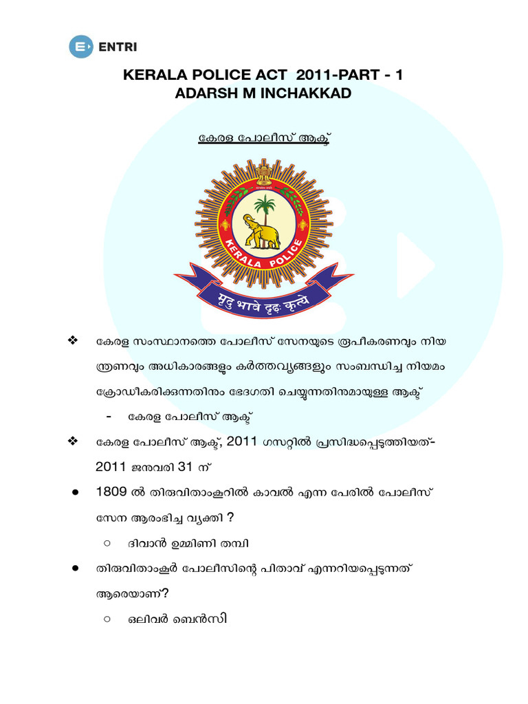Kerala Police Act 01 | PDF
